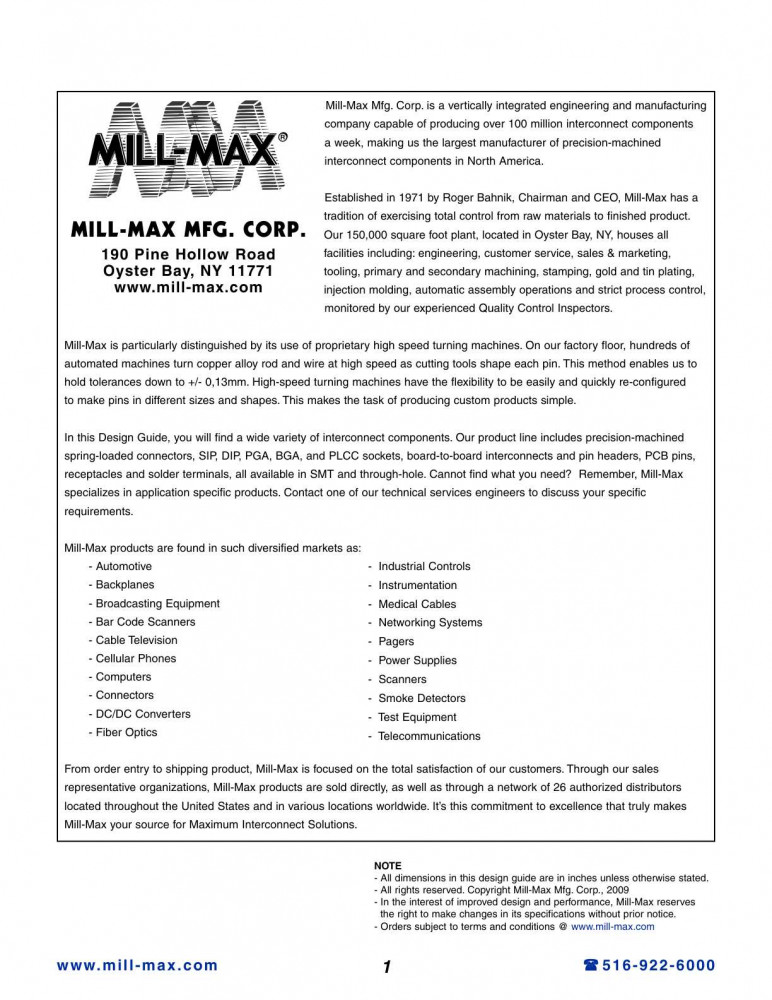 Mill-Max technical document page 1