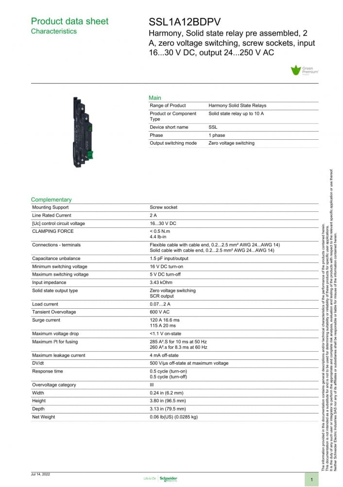 SSL1A12BDPV technical document page 1