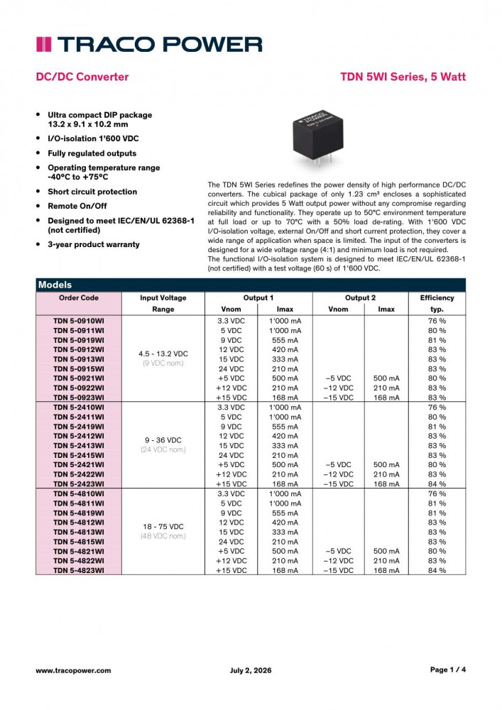 TDN 5WI product documentation page 1