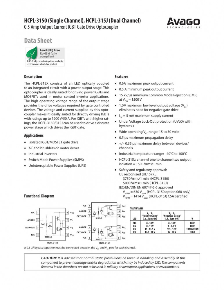 HCPL-3150 datasheet page 1
