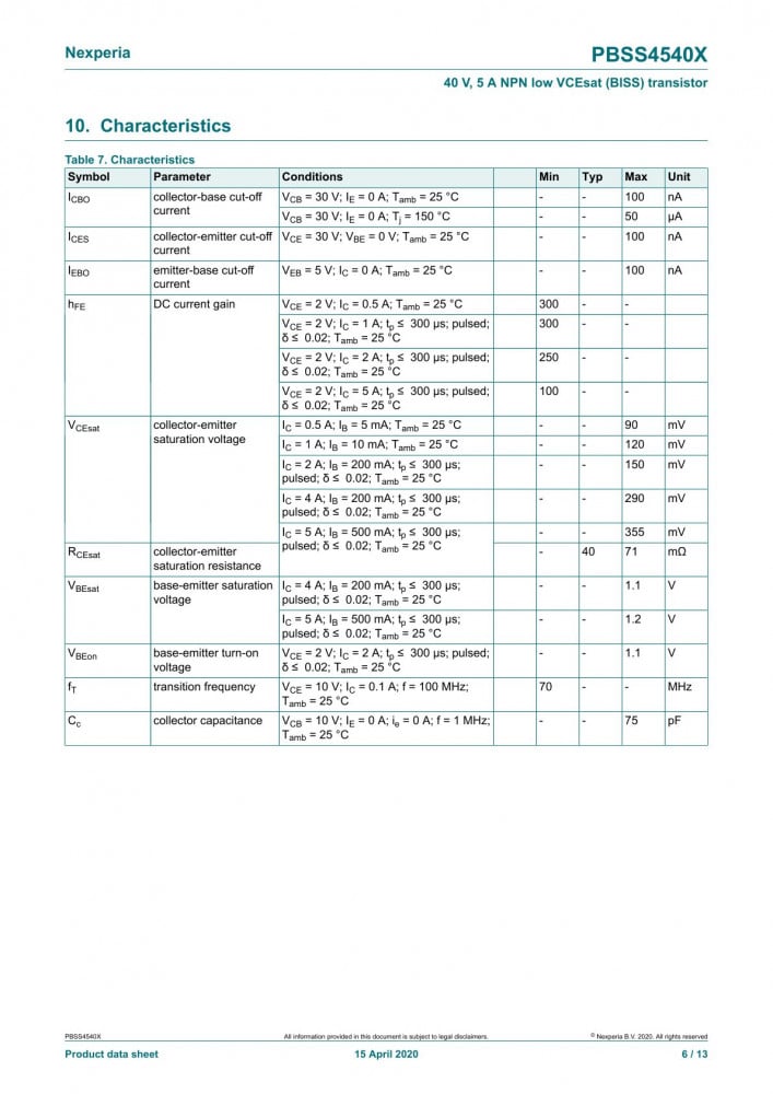 PBSS4540X datasheet page 6