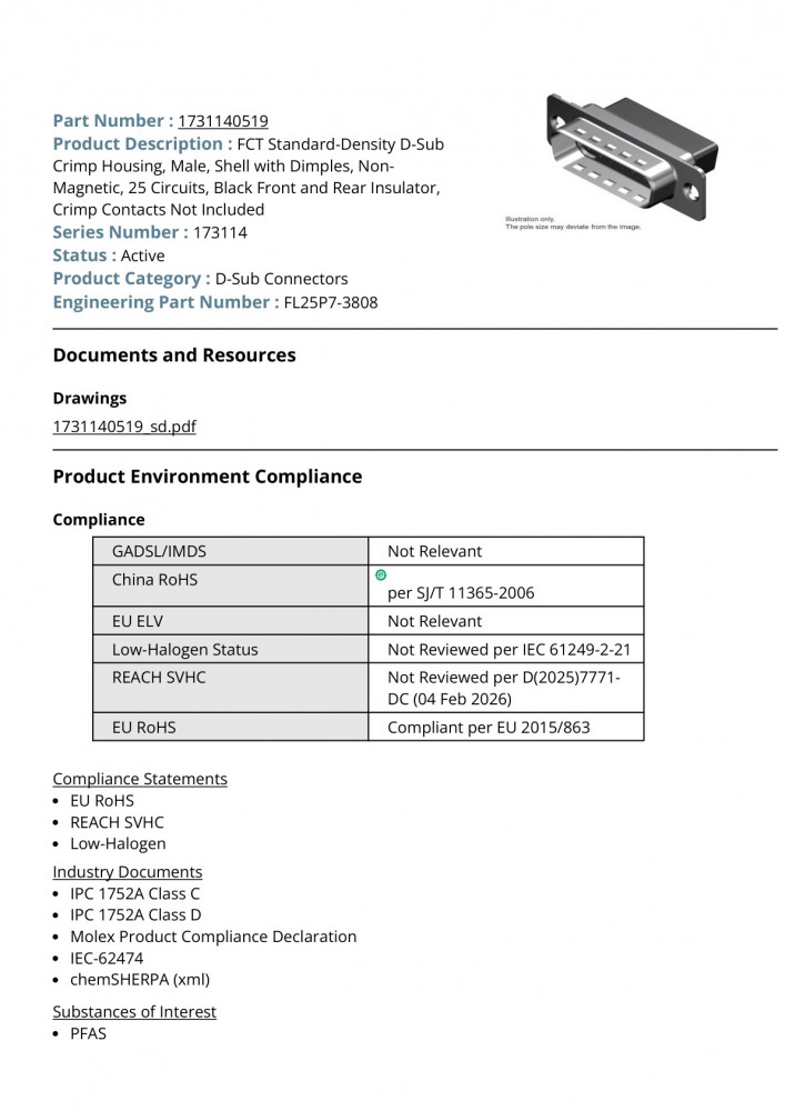 MOLEX 1731140519 product drawing page 1