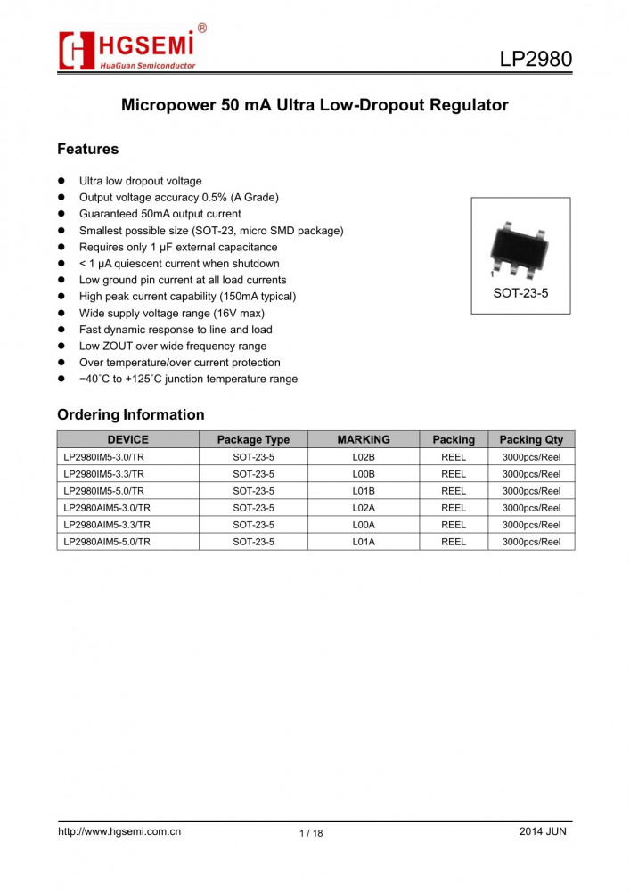 LP2980 datasheet page 1