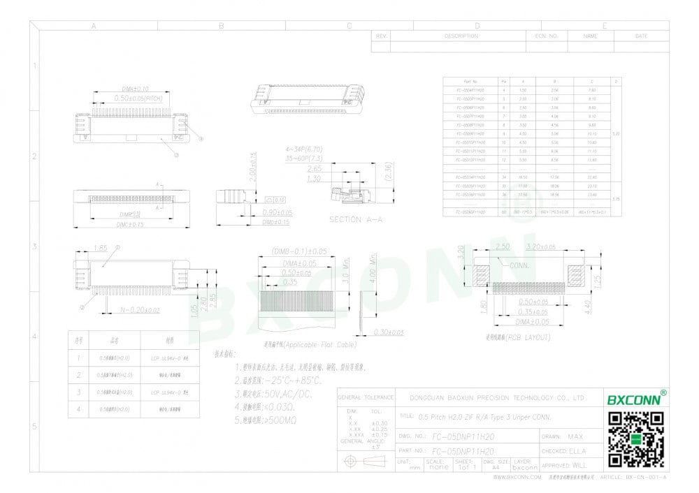 BXCONN FC-05D28P11H20 technical drawing