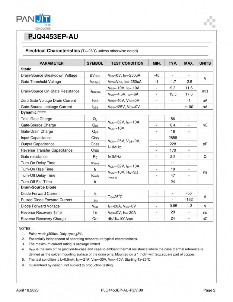 PJQ4453EP-AU datasheet page 2
