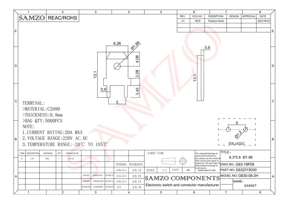 SAMZO G630-08-2H technical drawing