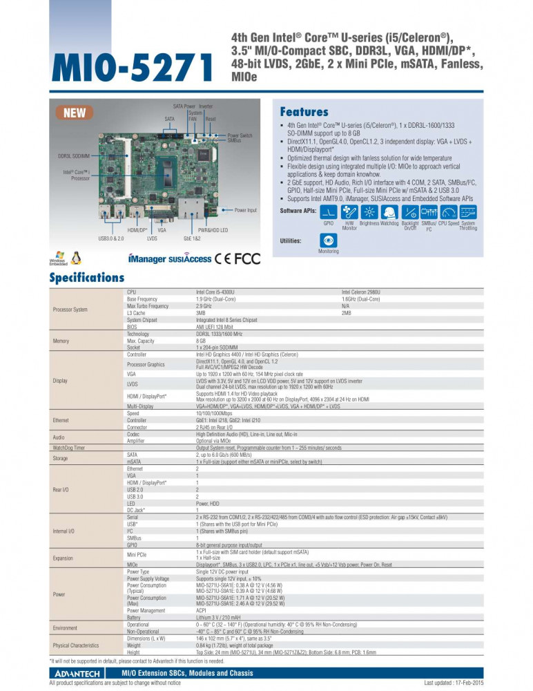 ADVANTECH MIO-5271Z-4GS9A1E technical document page 1