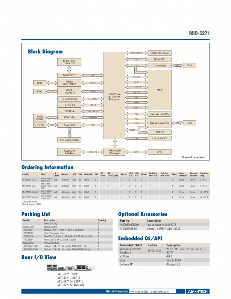 ADVANTECH MIO-5271Z-4GS9A1E technical document page 2