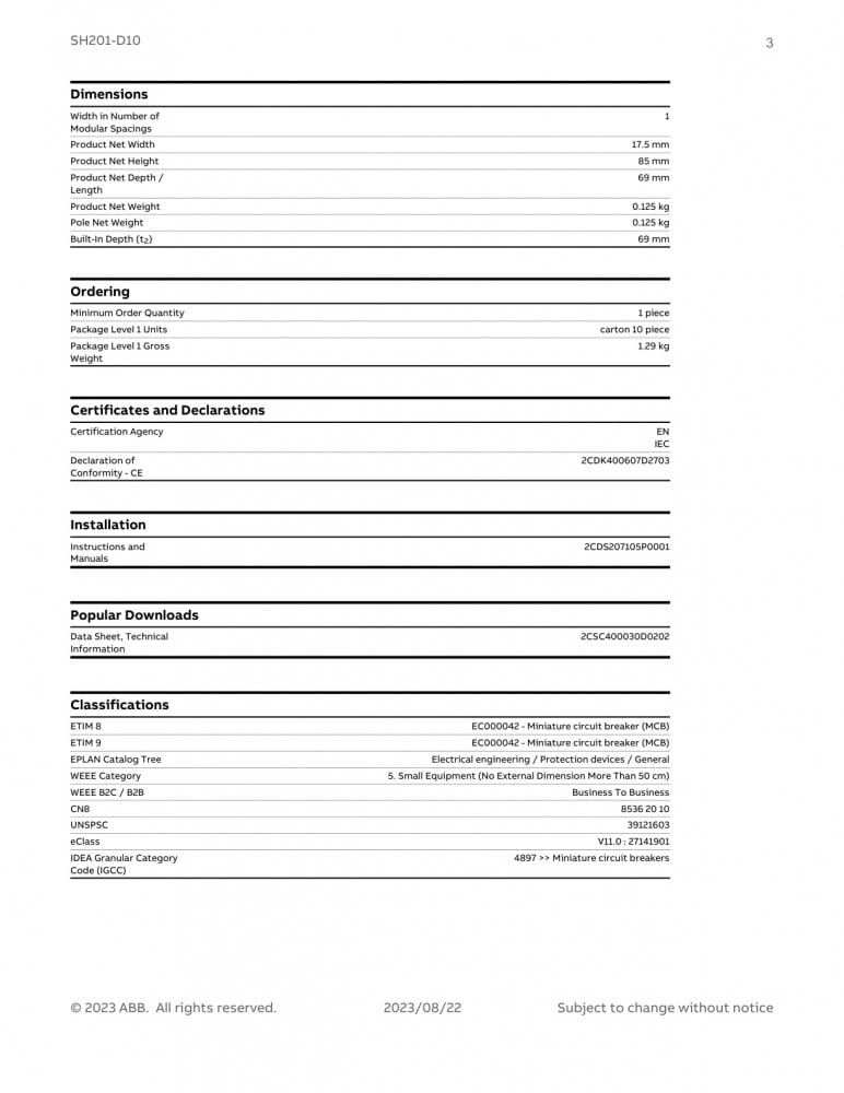 SH201-D10 technical document page 3