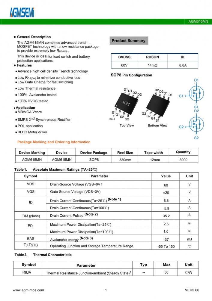 AGM615MN datasheet page 1
