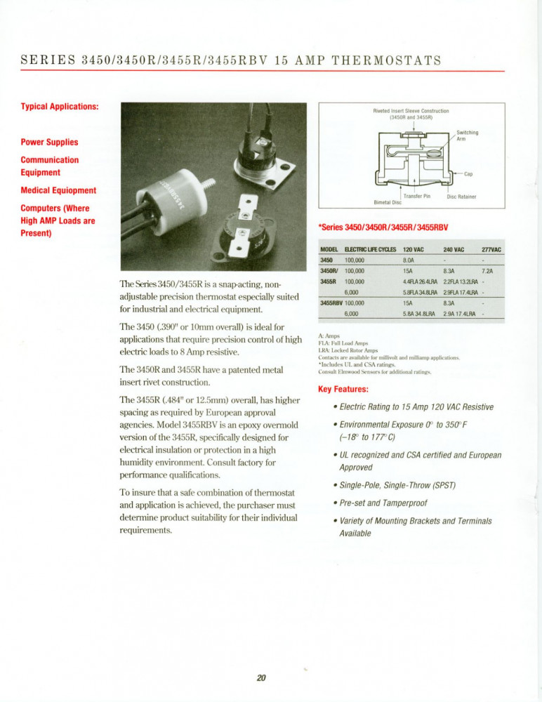 Honeywell Series 3450 3455R thermostat technical document preview