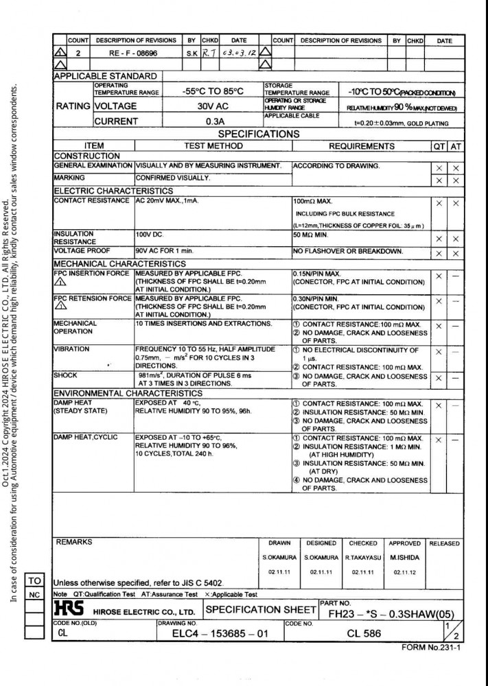 HRS FH23-39S-0.3SHAW(05) specification sheet page 1
