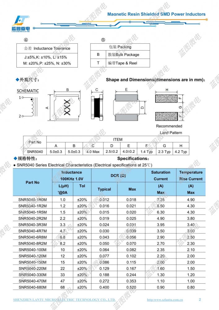 SNR5040 datasheet page 2