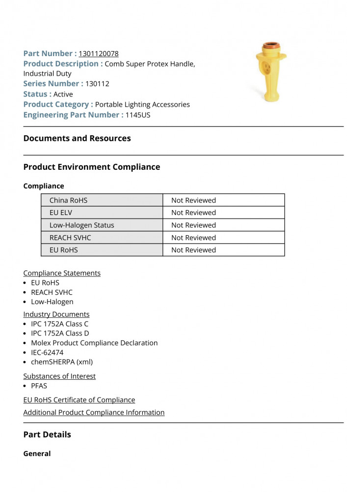 Product document image 1 for MOLEX 1301120078