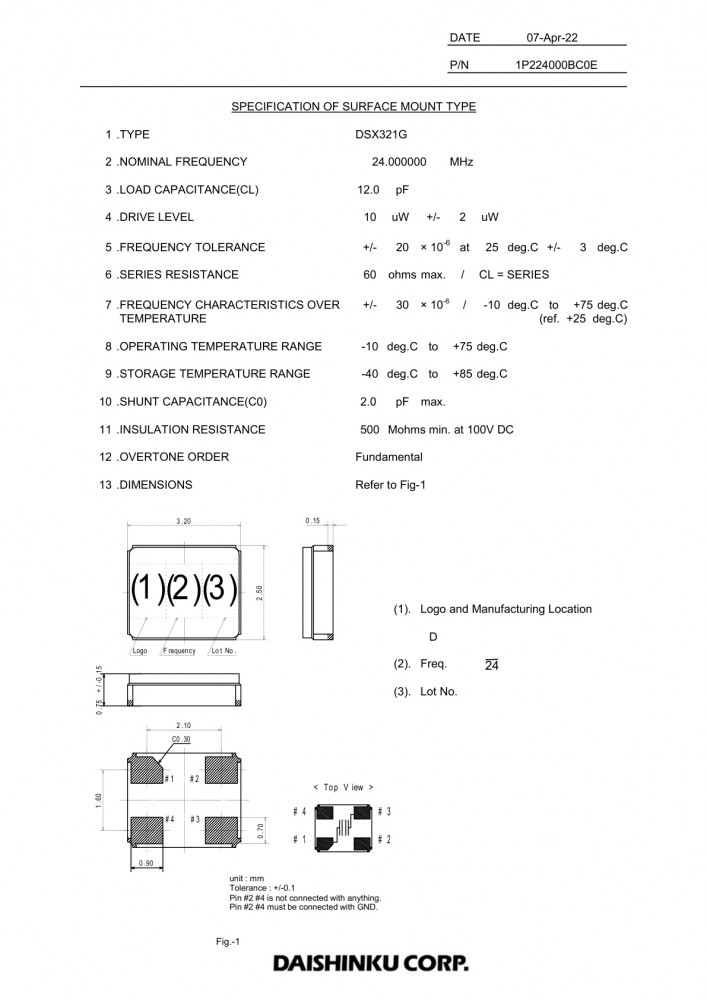 KDS DSX321G specification and Fig.-1 drawing