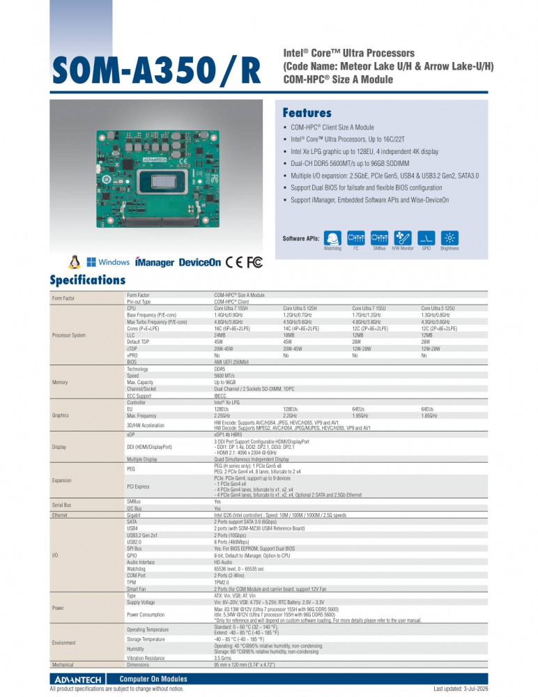 SOM-A350 technical document preview, page 1