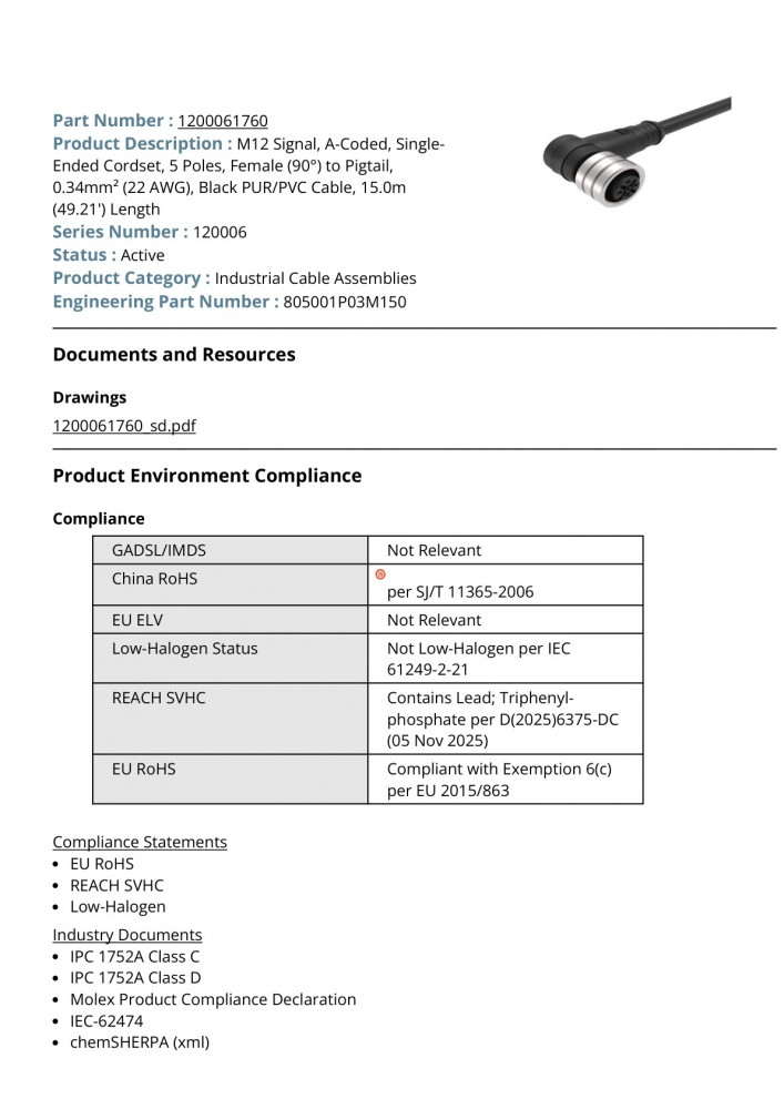 MOLEX 1200061760 technical document page 1