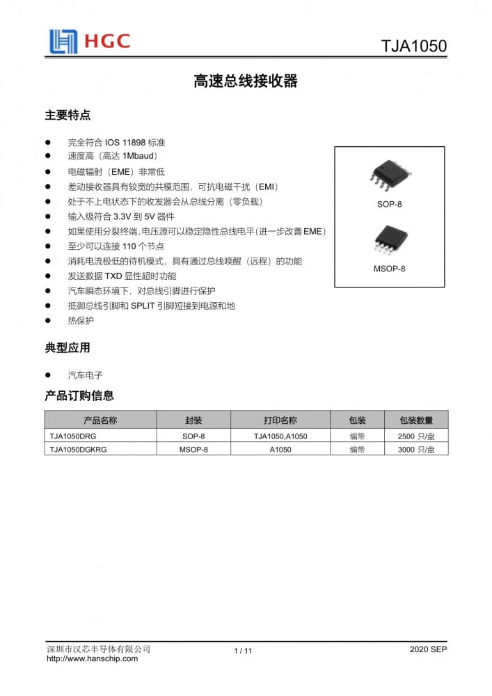 TJA1050DRG datasheet page 1
