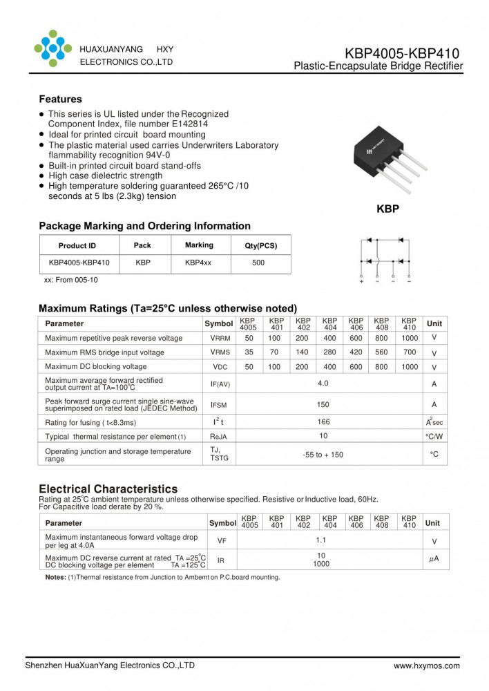 KBP410 datasheet page 1