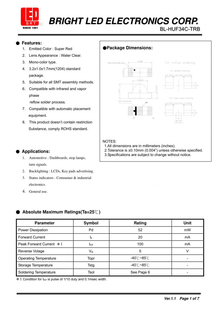 BL-HUF34C-TRB datasheet page 1