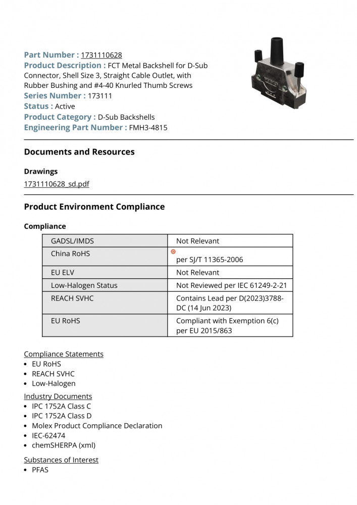 MOLEX 1731110628 drawing page 1