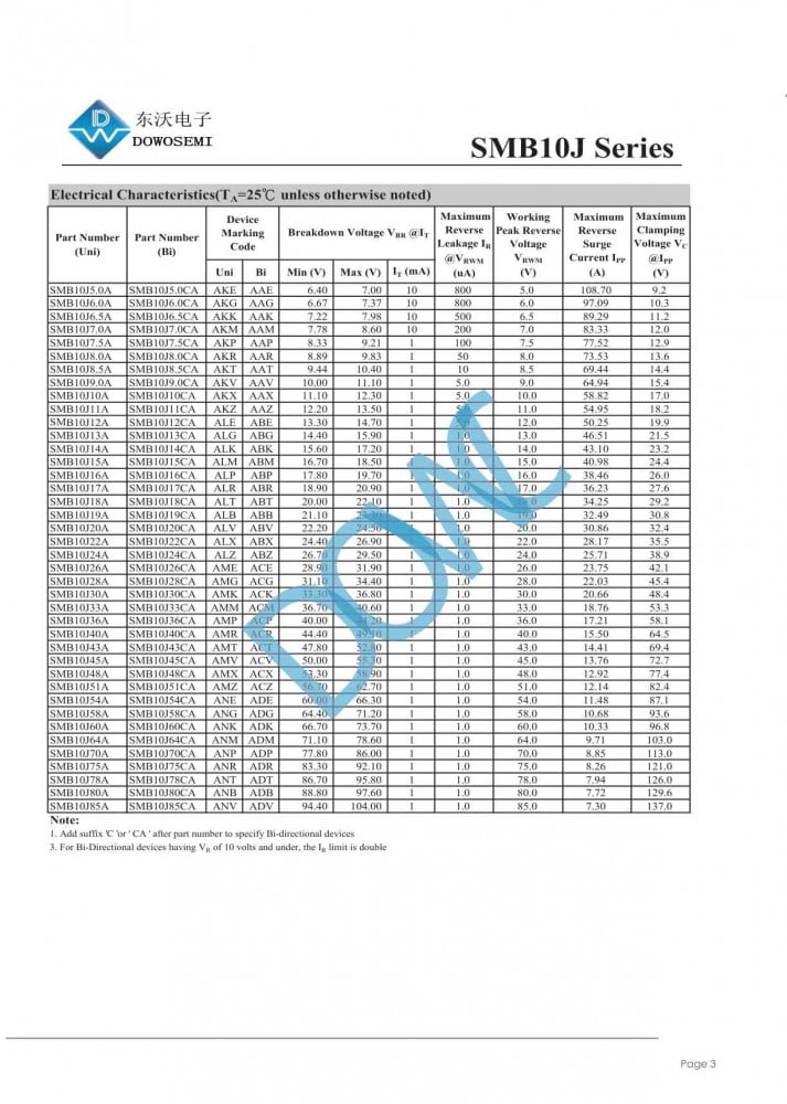 DOWO SMB10J series datasheet page 3