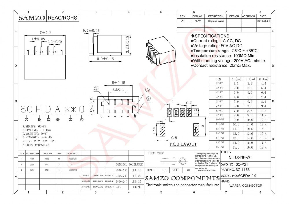 SAMZO 6CFDA030 technical drawing