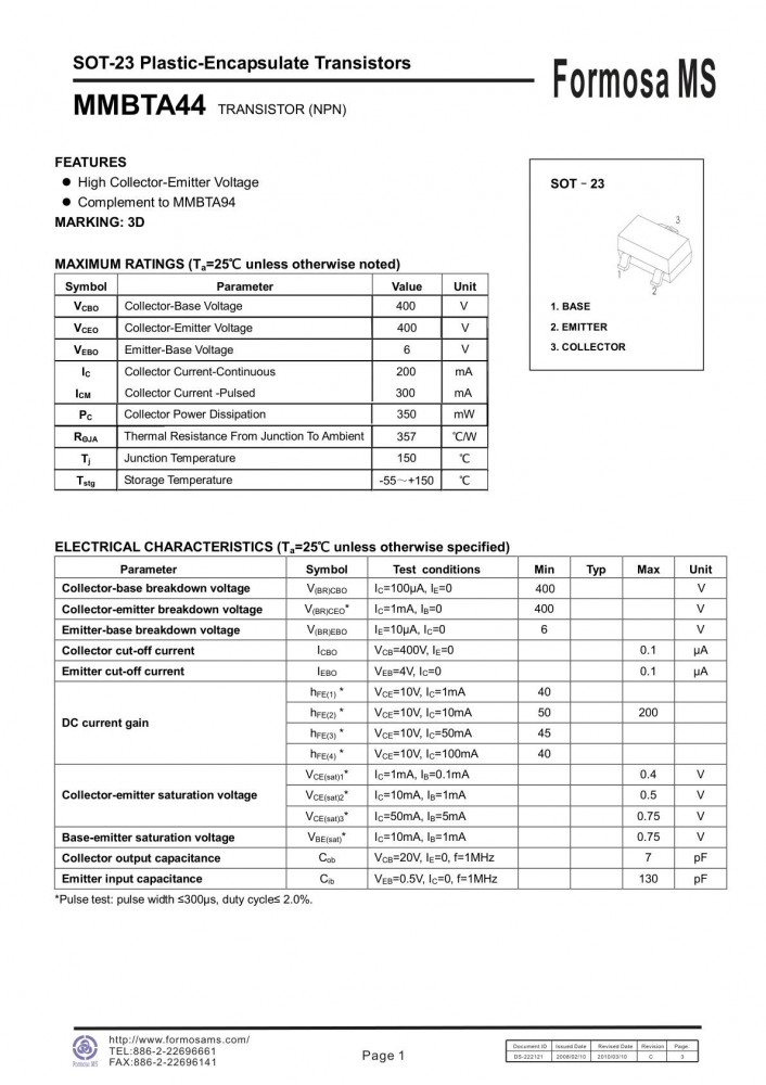 MMBTA44 datasheet page 1