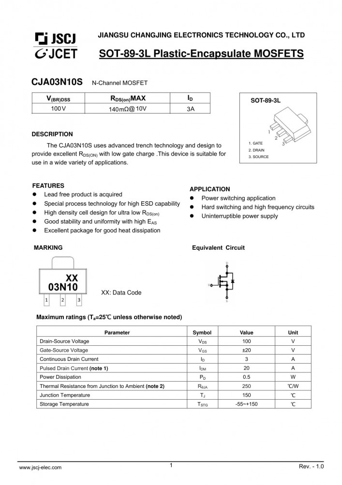CJA03N10S datasheet page 1
