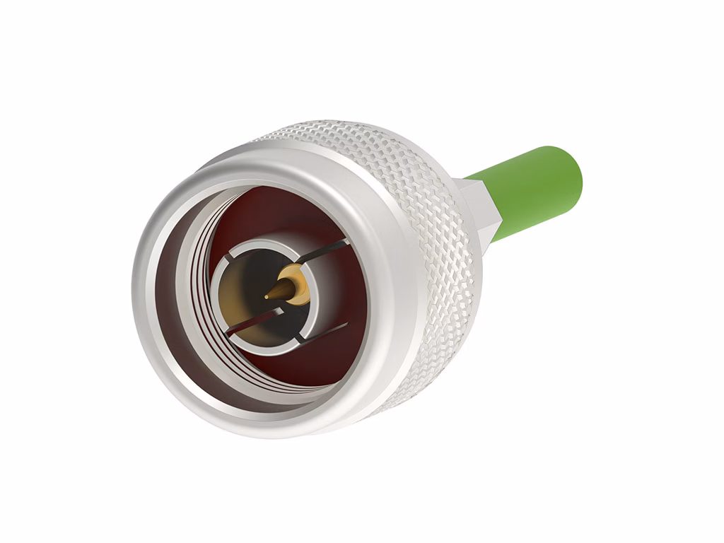 N Jack, Straight, Bulkhead, Crimp, RG-178, RG-196 Cable, Brass Body, Nickel (Ni) Plated, with Jam Nut and Lockwasher, IP68, Tray, 50 Ohms