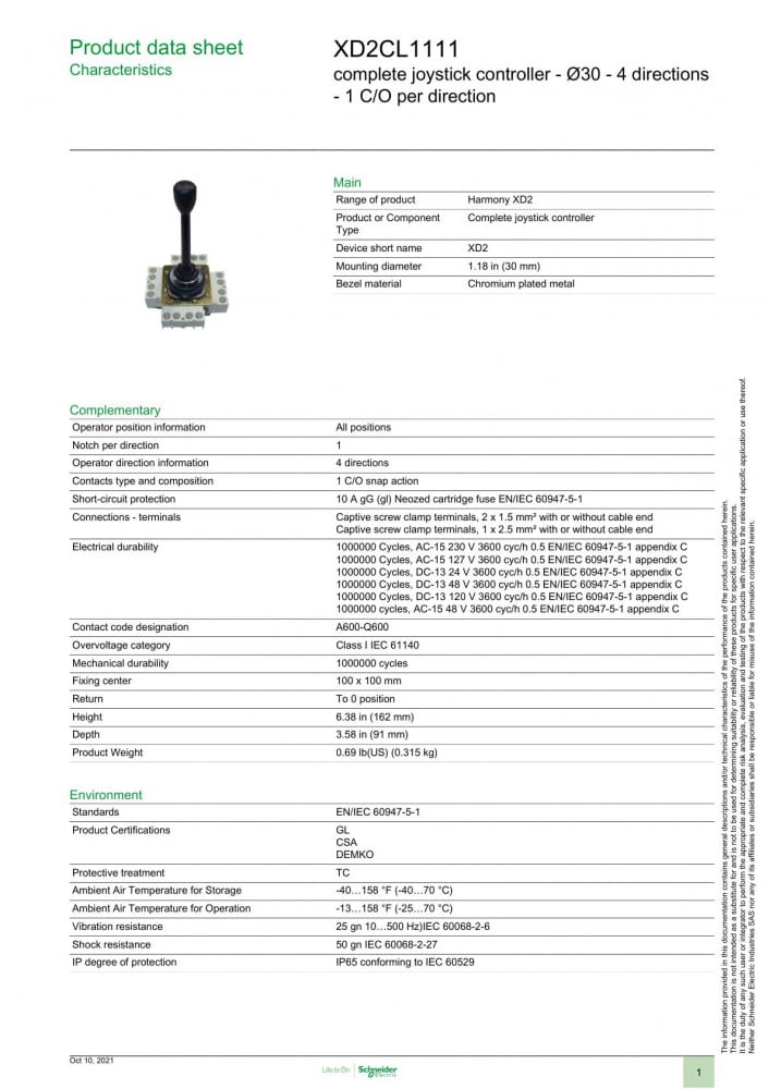 XD2CL1111 technical document page 1