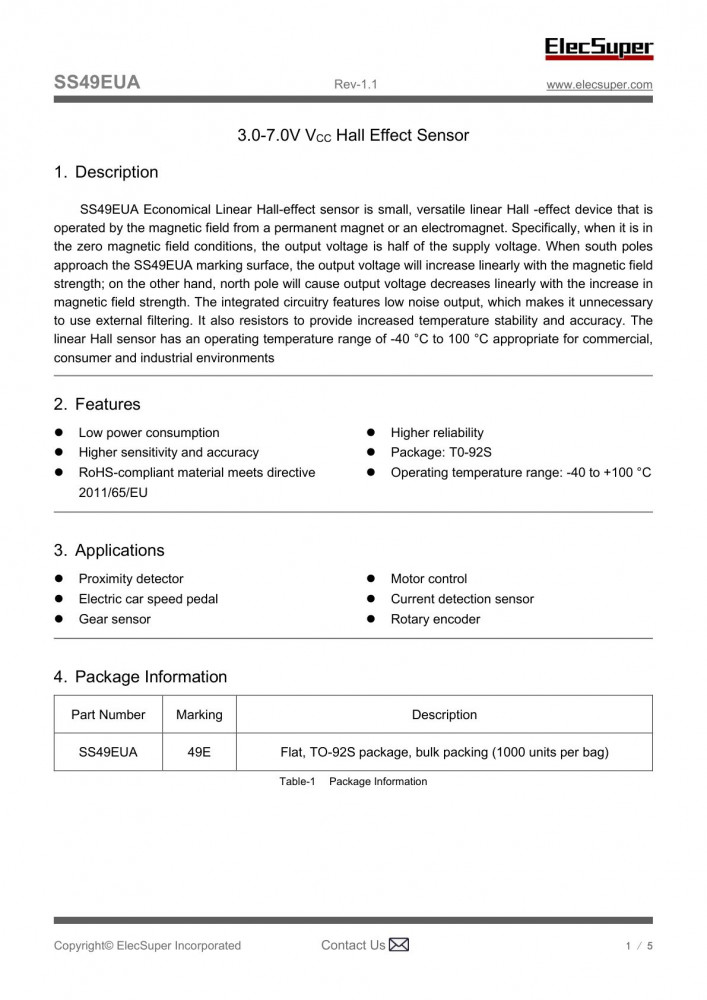 SS49EUA technical document page 1