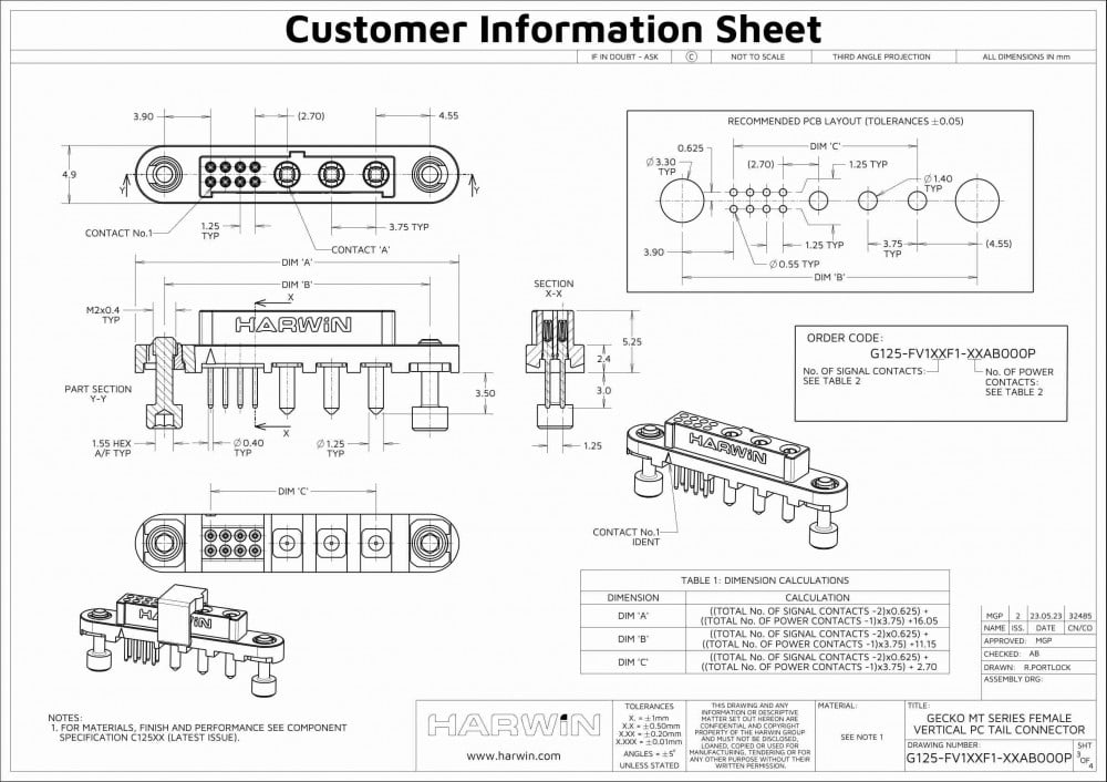 Harwin Gecko MT connector drawing sheet 1