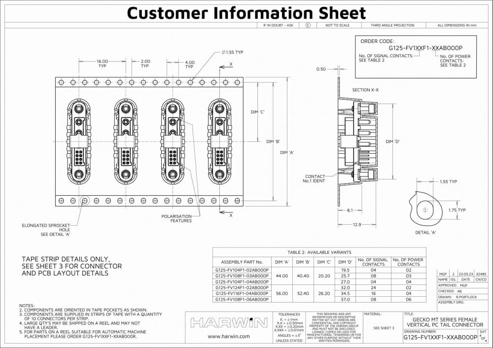Harwin Gecko MT connector drawing sheet 2