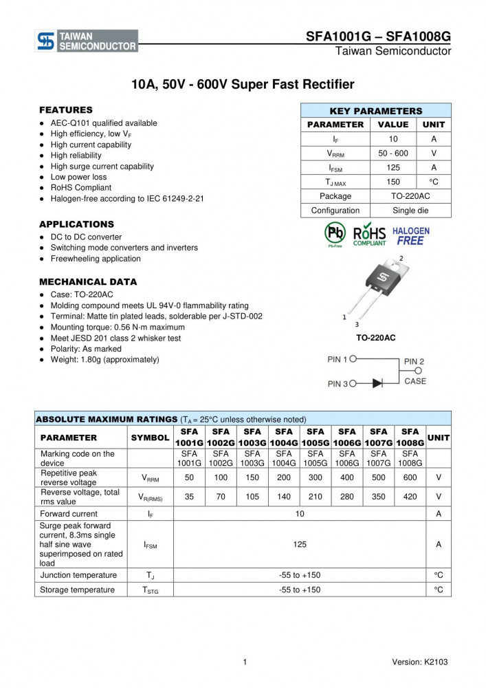 SFA1007G datasheet page 1