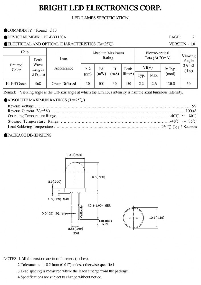 BL-BX1130A specification document page 1