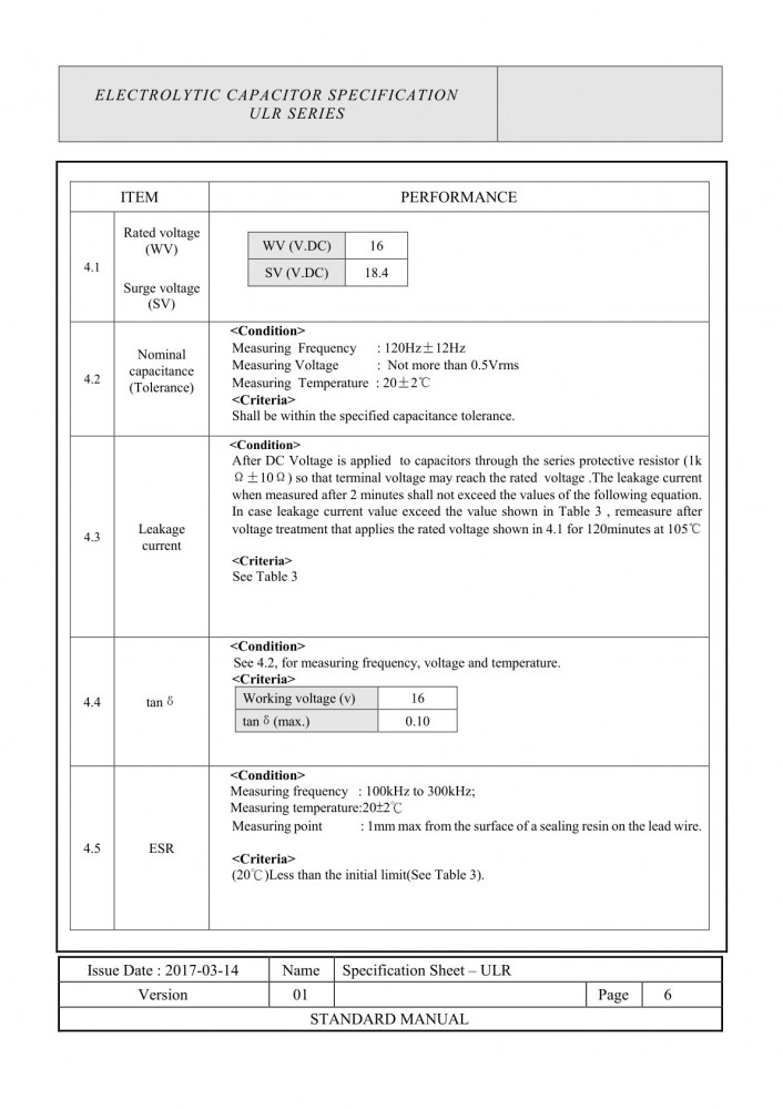 ULR series specification, page 7