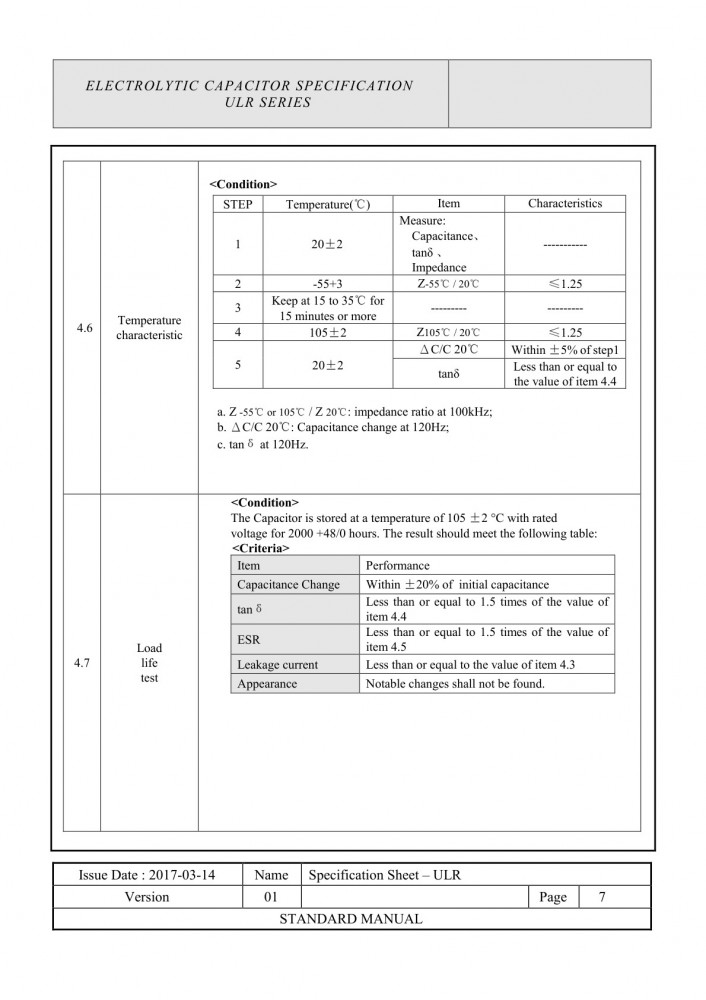 ULR series specification, page 8