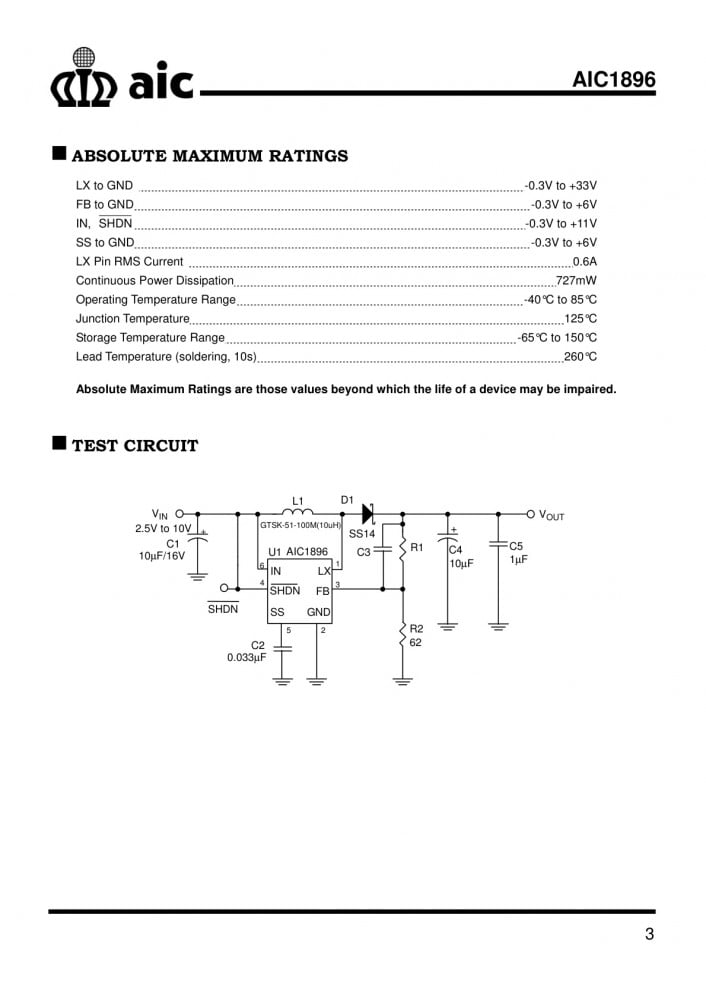 AIC1896 datasheet page 3