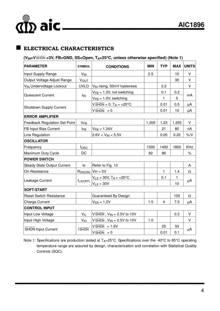 AIC1896 datasheet page 4