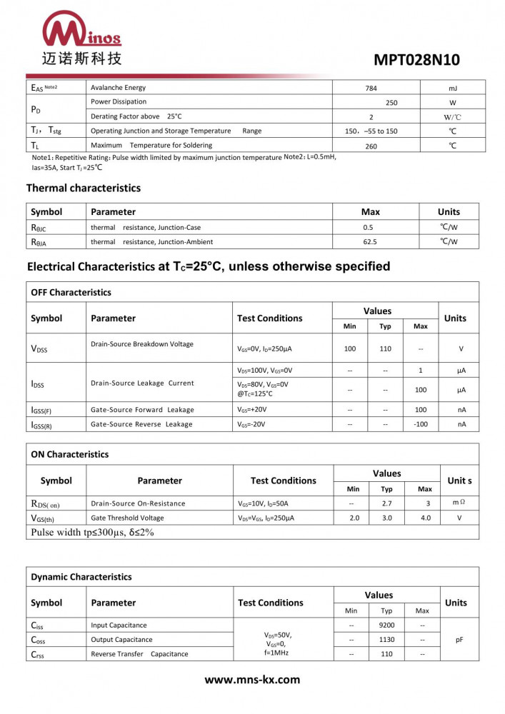 MPT028N10 datasheet page 2