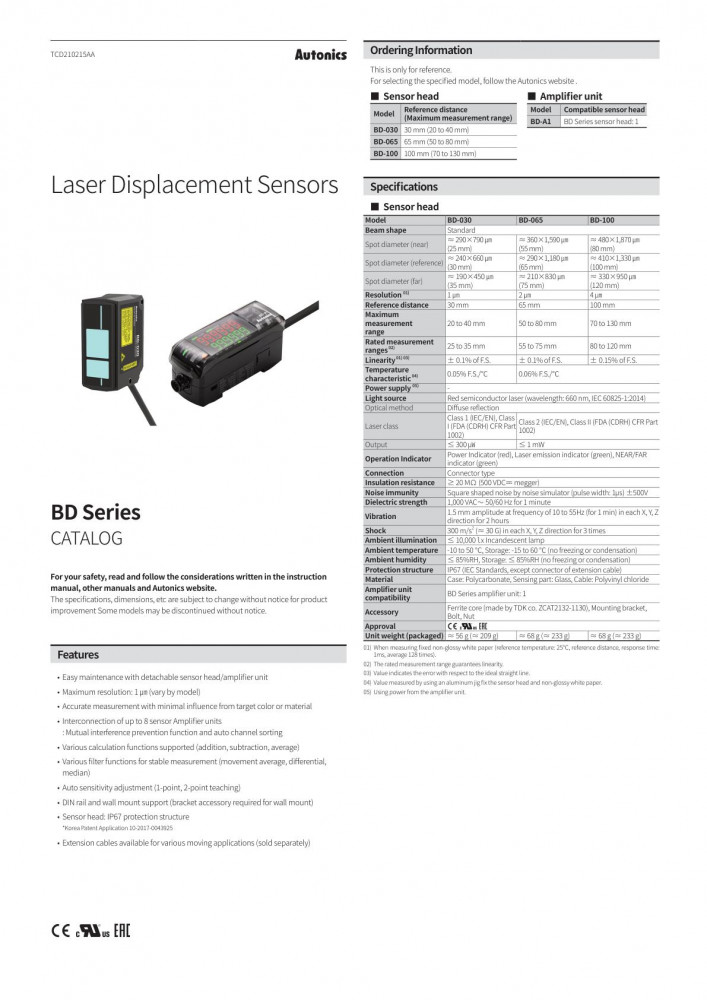 BD Series laser displacement sensor technical document, page 1