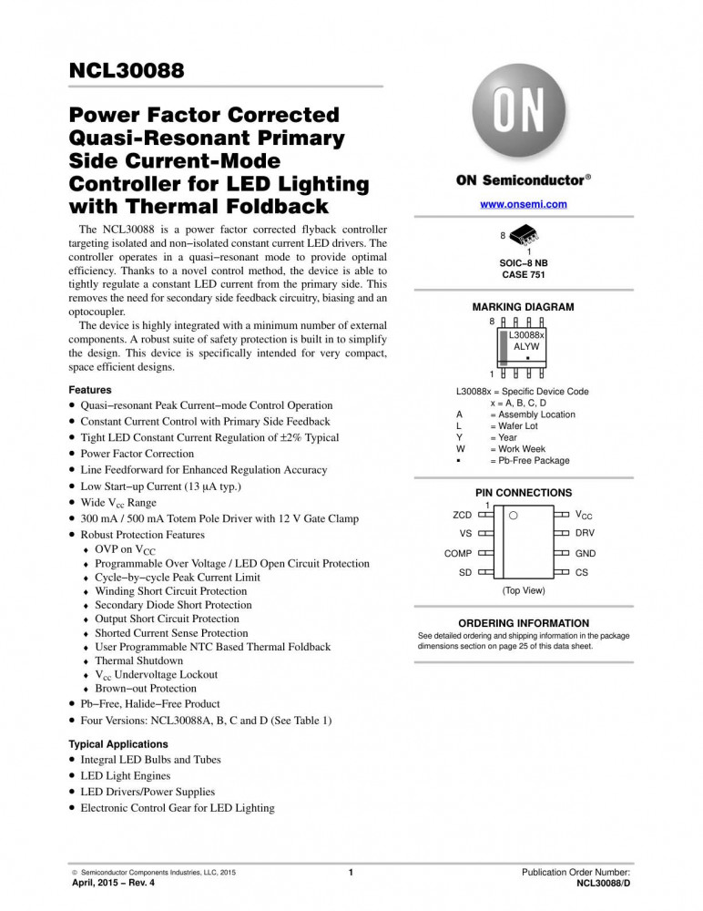 NCL30088 datasheet page 1