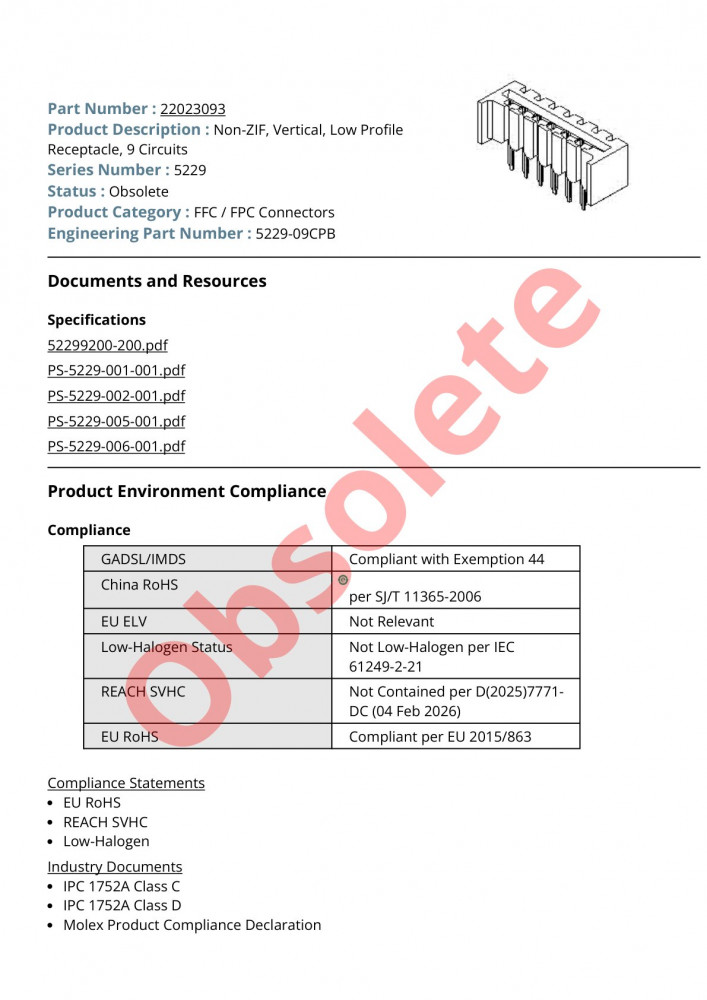 MOLEX 22023093 technical document page 1