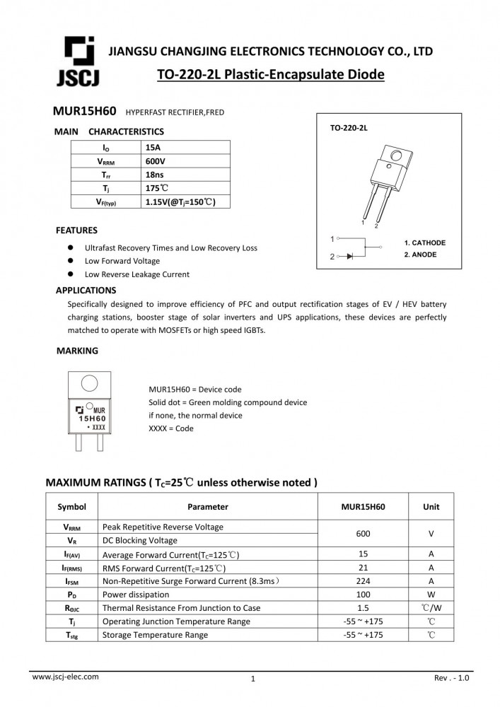 MUR15H60 datasheet page 1