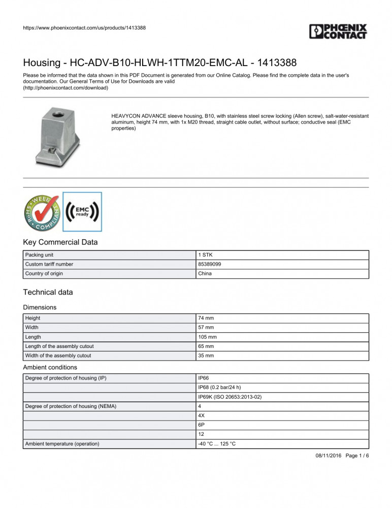 Phoenix Contact 1413388 product document page 1