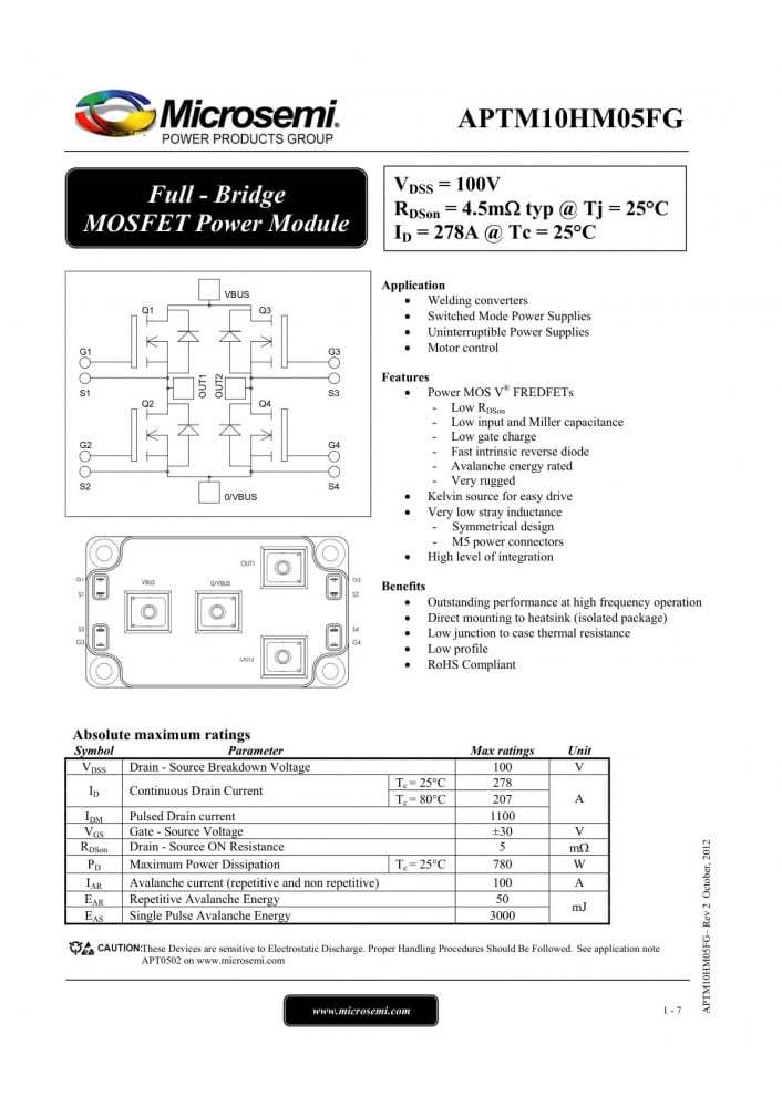 APTM10HM05FG datasheet page 1