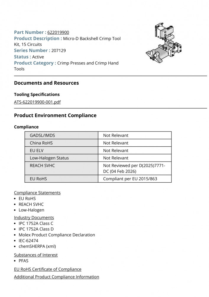 Molex 622019900 tooling document image, page 1
