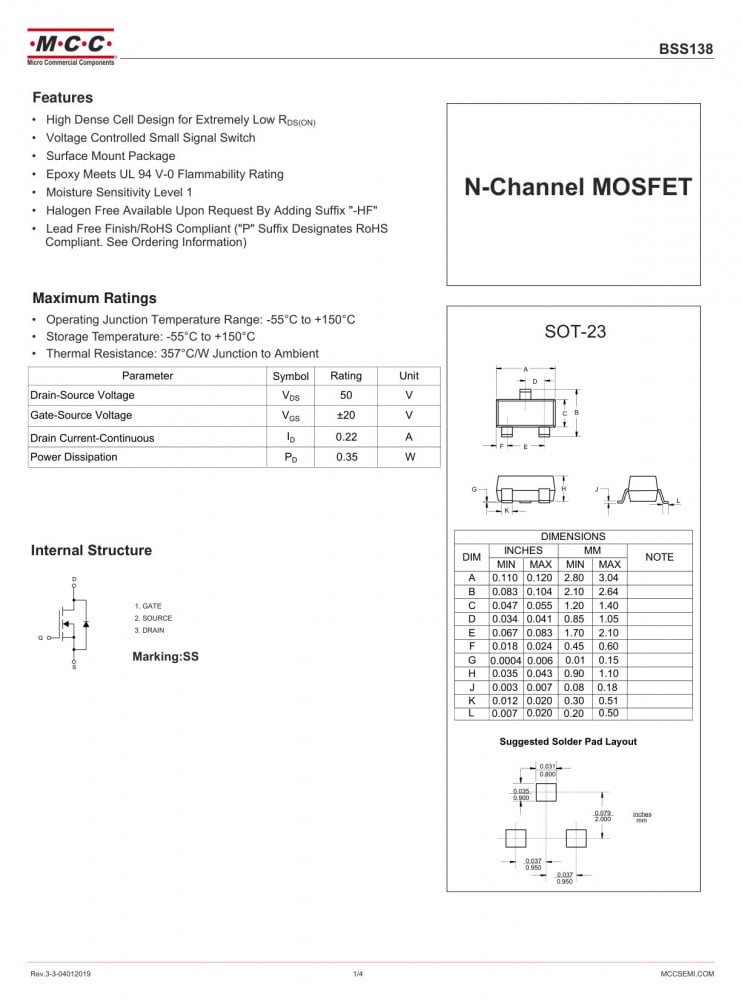 BSS138-TP datasheet page 1