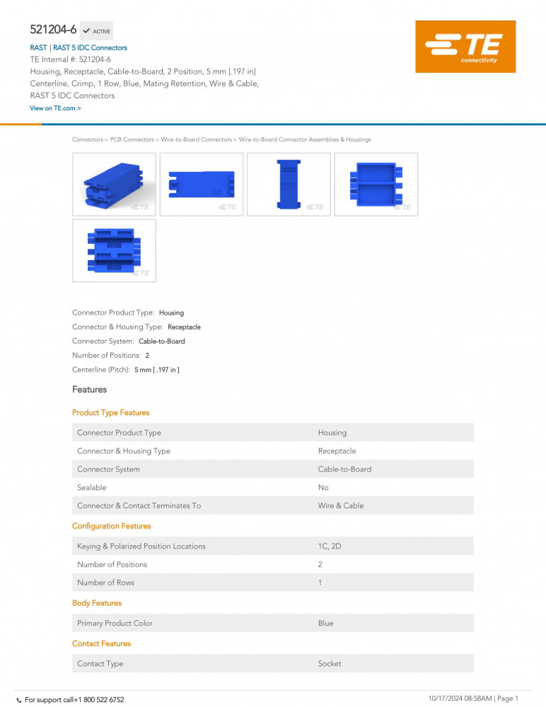 TE Connectivity 521204-6 technical document page 1
